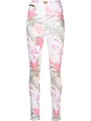 Philipp Plein Floral Print Skinny Jeans - White