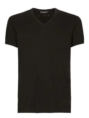 Dolce & Gabbana Logo-patch V-neck T-shirt - Black