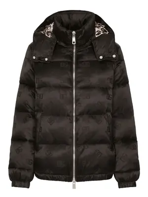 Dolce & Gabbana Dg-logo Jacquard Satin Puffer Jacket - Black