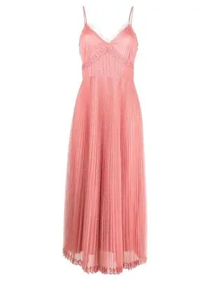 TWINSET Pleated Lace Midi Dress - Pink