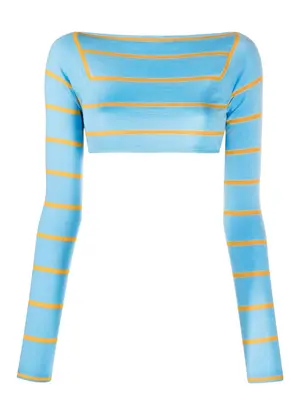 Emilio Pucci Stripe-jacquard Wool Cropped Top - Blue