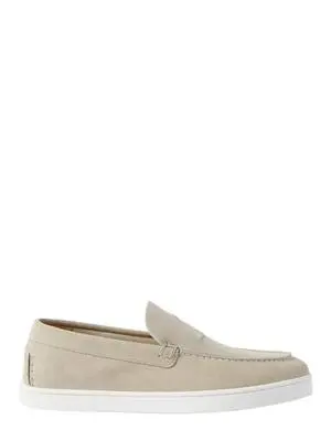 CHRISTIAN LOUBOUTIN Varsiboat Logo-embossed Suede Loafers - Neutrals