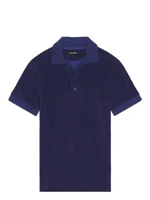 TOM FORD Towelling Short Sleeve Polo In Blue - Midnight Blue