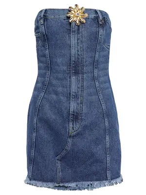 AREA Mussel Flower Denim Mini Dress - Blue