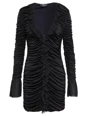 Blumarine Deep V-neck Ruched Mini Dress - Black