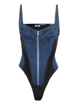 MUGLER Paneled Denim Bodysuit - Multicoloured
