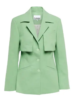 GANNI Single-breasted Cotton Canvas Blazer - Green
