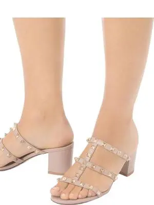 Valentino Garavani Rockstud 60mm Leather Slide Sandal Natural