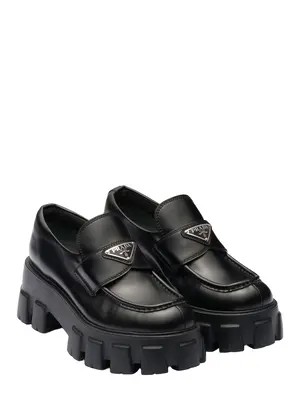 Prada Brushed Leather Monolith Loafers - Black