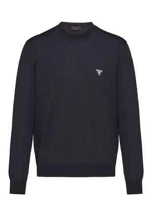 Prada Superfine Wool Crew-neck Sweater - Navy