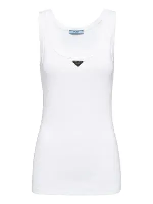 Prada Ribbed Knit Jersey Tank Top White