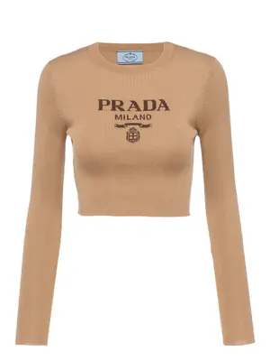 Prada Cropped Silk Sweater - Camel Brown