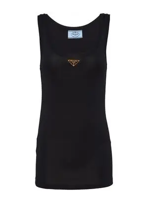Prada Ribbed Knit Jersey Tank Top Black