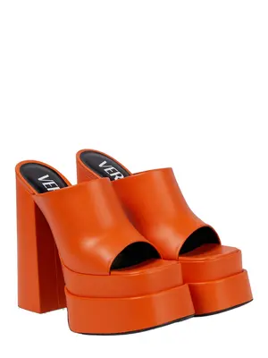 Versace Leather Platform Mules - Orange