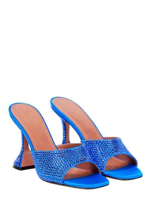 Amina Muaddi Lupita Embellished Satin Mules - Blue