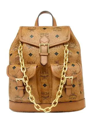 Mcm Visetos Drawstring Backpack - Cognac