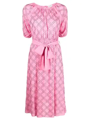P.a.r.o.s.h Rhinestone-pattern Belted Midi Dress - Pink