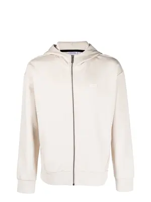 Calvin Klein Logo-patch Zip-up Hoodie - Neutrals