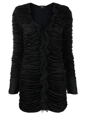 Blumarine Draped Ruffled Mini Dress - Black