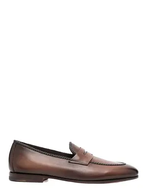 Santoni Leather Penny Loafers - Brown