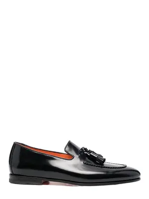 Santoni Leather Tassel Loafers - Black
