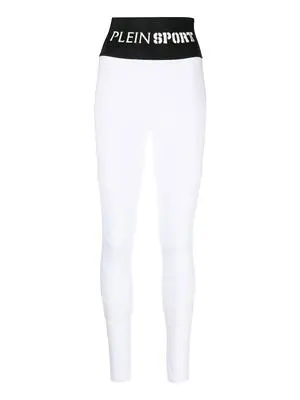 PLEIN SPORT Logo-waistband High-waisted Leggings - White