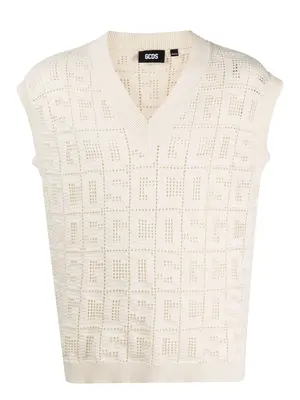 Gcds Monogram Macramé Gilet - Neutrals