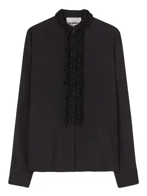 JIL SANDER Ruffle-trim Long-sleeved Shirt - Black