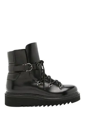 FERRAGAMO Trekking Leather Ankle Boots - Black