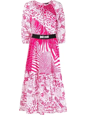 Just Cavalli Graphic-print Flared Midi Dress - Pink
