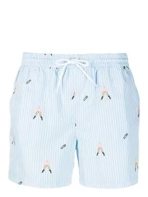 Gcds Cartoon-print Pinstripe Shorts - Blue