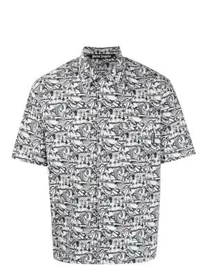 Palm Angels Waves-print Bowling Shirt - White
