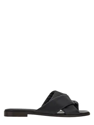 FERRAGAMO Knot-detail Leather Slides - Black