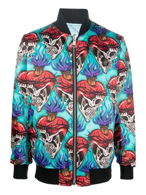 Philipp Plein Tattoo-motif Embroidered Bomber Jacket - Blue