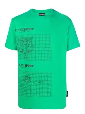 PLEIN SPORT Crew Neck Tiger-print T-shirt - Green