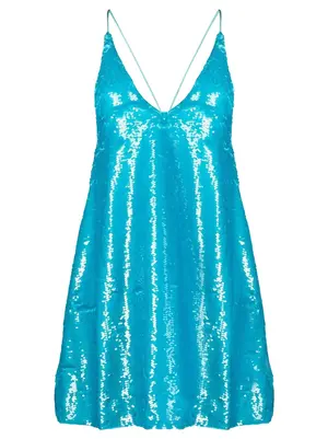 GANNI Sequin Slip Mini Dress - Blue