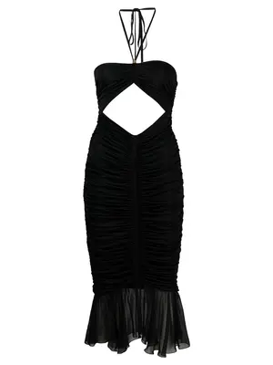 Blumarine Cut-out Pleated Midi Dress - Black