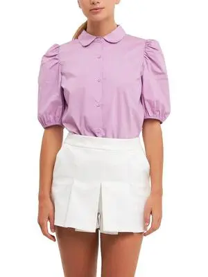 English Factory Button-front Puff Sleeve Blouse - Lilac
