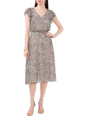 Chaus Smock Waist Animal Print Dress - Soft Ecru 105
