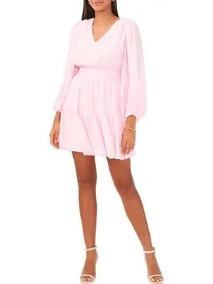 Chaus Long Sleeve Tiered Dress - Pink Horizon