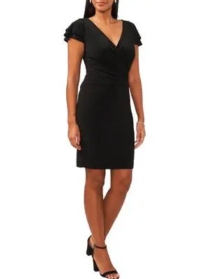 Chaus Flutter Sleeve Surplice V-neck Sheath Dress - Black
