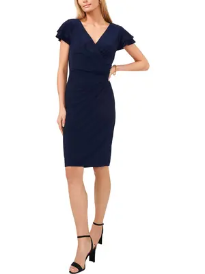 Chaus Chaus Flutter Sleeve Surplice V-Neck Sheath Dress Jbs Navy