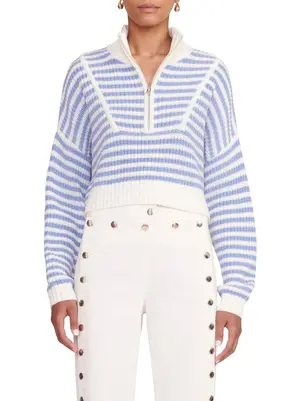 Staud STAUD Hampton Half Zip Crop Sweater Sea Stripe