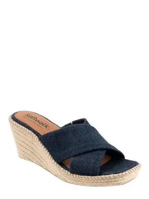 Softwalk SoftWalk® Hastings Espadrille Platform Wedge Slide Sandal Blue Denim