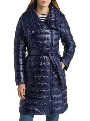 Via Spiga Asymmetrical Zip Front Puffer Navy