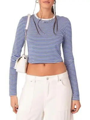 EDIKTED Montie Stripe Crop Top - Blue Stripes
