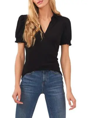 CECE DUPRAZ Short Puff Sleeve Knit Polo - Rich Black