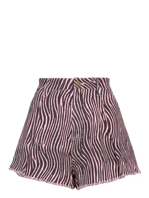 DIMORA Denim Zebra-Print High-Waisted Shorts Fuchsia