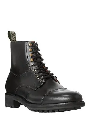 Polo Ralph Lauren Lace-up Cap-toe Leather Boots - Black