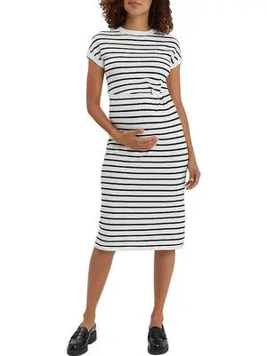 NOM MATERNITY Lydia Stripe Maternity Dress - Blue Stripe